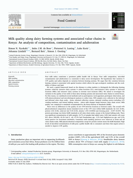 Milk quality along dairy farming systems and associated value chains in ...
